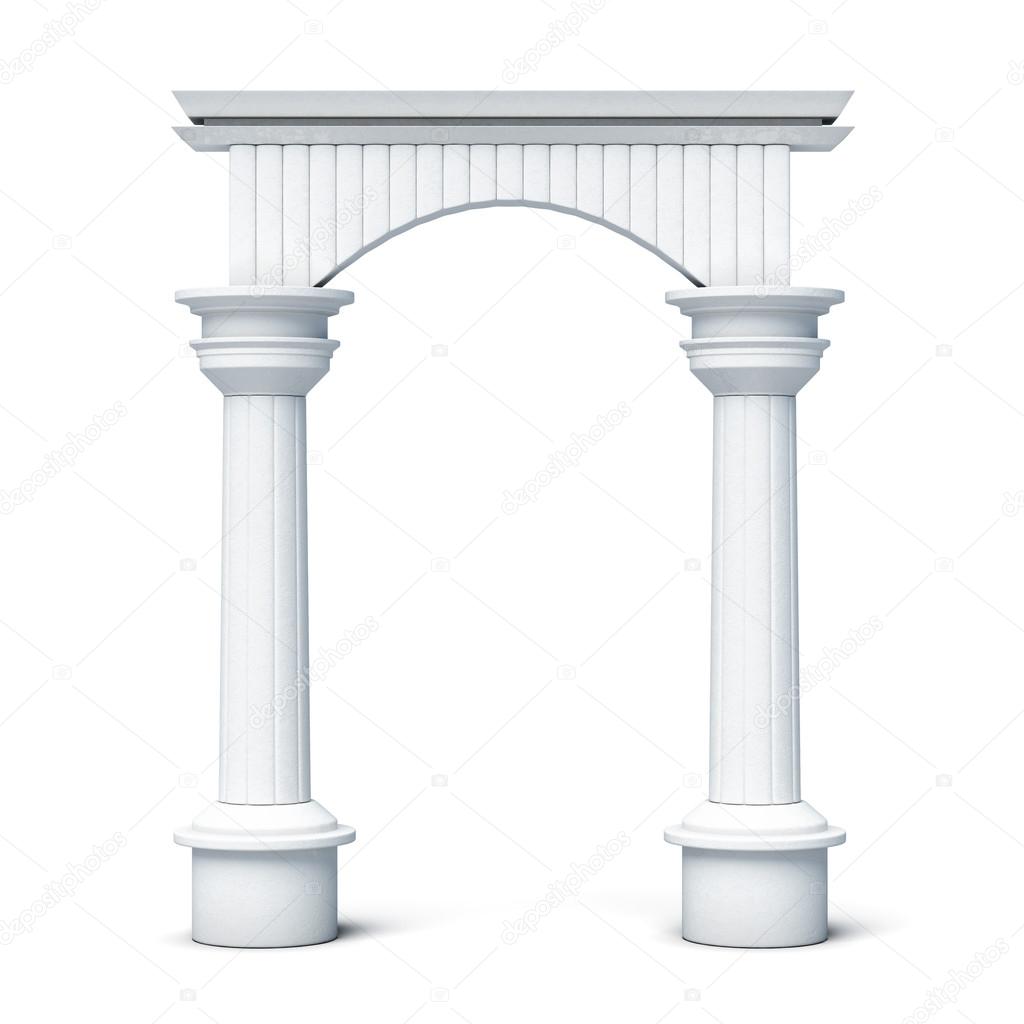 Columns and arch front view isolated on white background. 3d ren ...