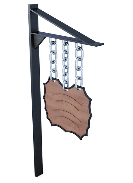 Wooden signboard hanging on metalic chains — Stock Photo © Ruvo233 ...