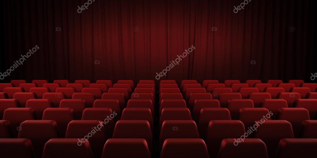 Closed theater red curtains and seats. 3d. — Stock Photo © 3DMAVR #87103186