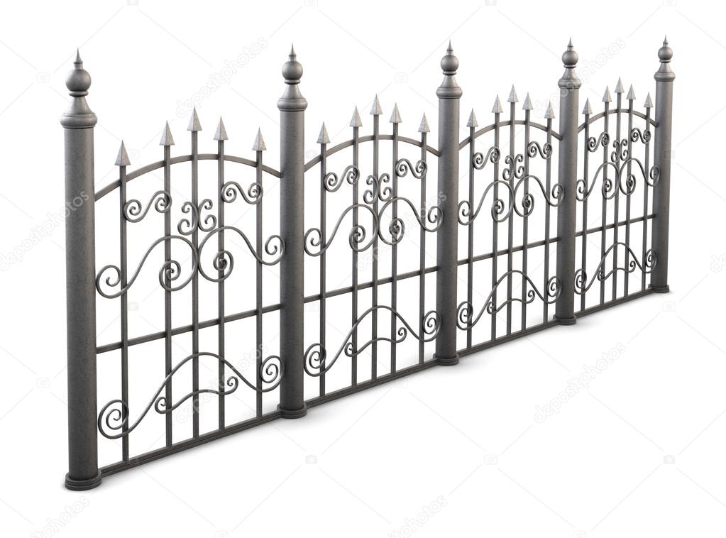Metal fence view angle on a white background. 3d render image Stock ...