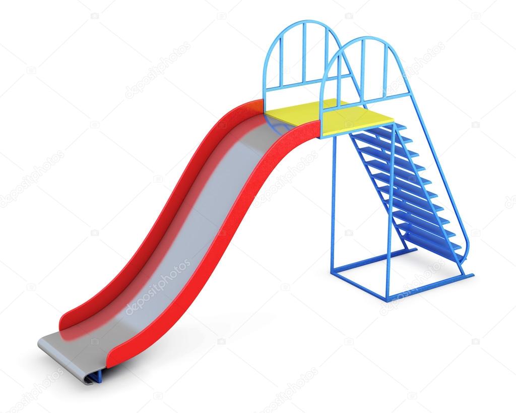 Metal children's slide isolated on white background. 3d renderin ...