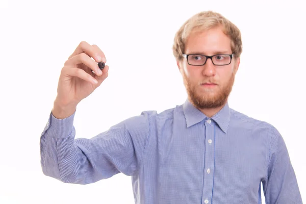 Young man writing on transparent board Stock Photo by ©MichalLudwiczak ...