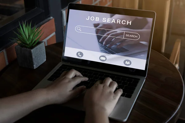 Job search concept, find your career, woman using laptop with job ...