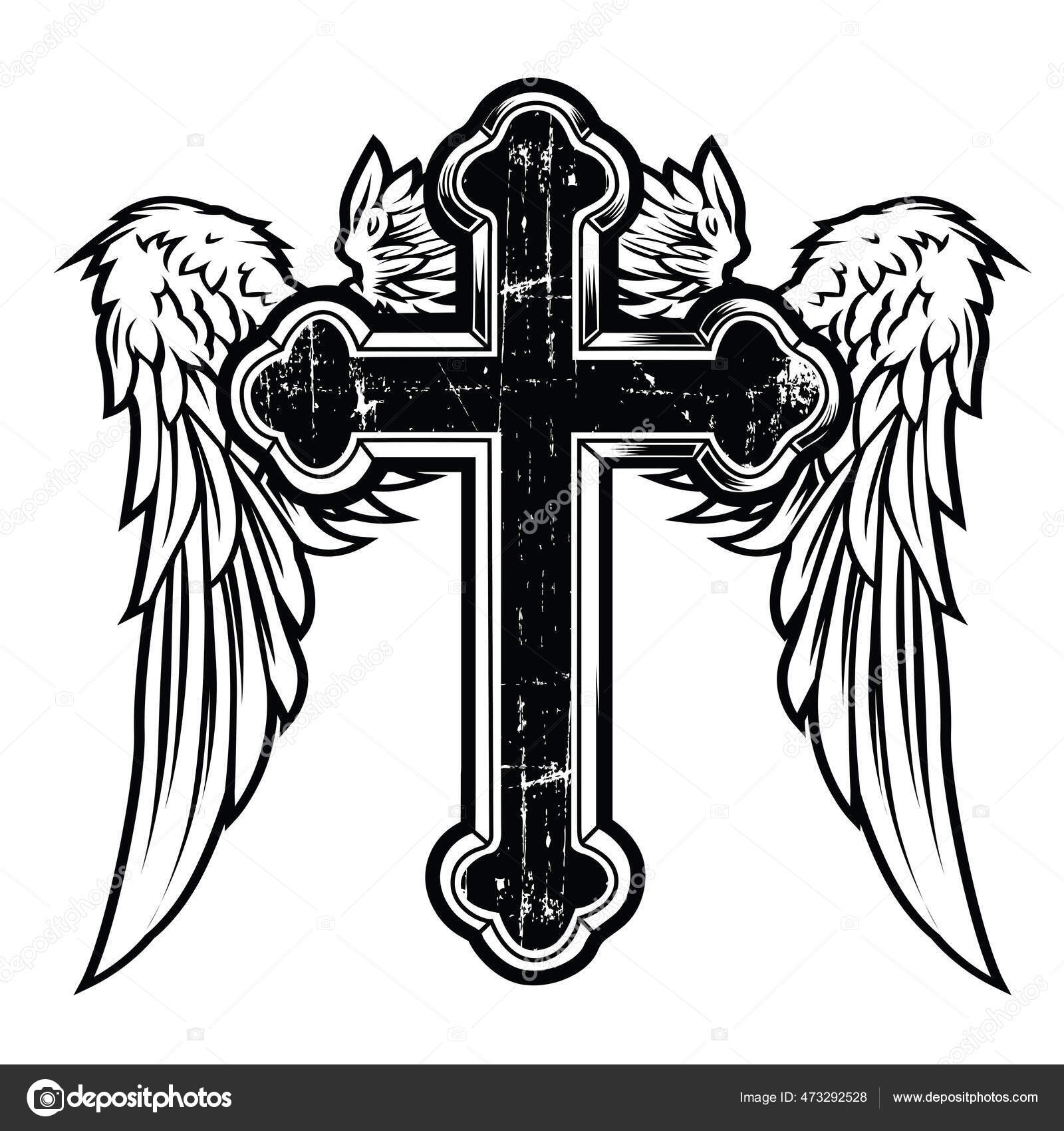 How To Draw A Cross With Angel Wings Easy