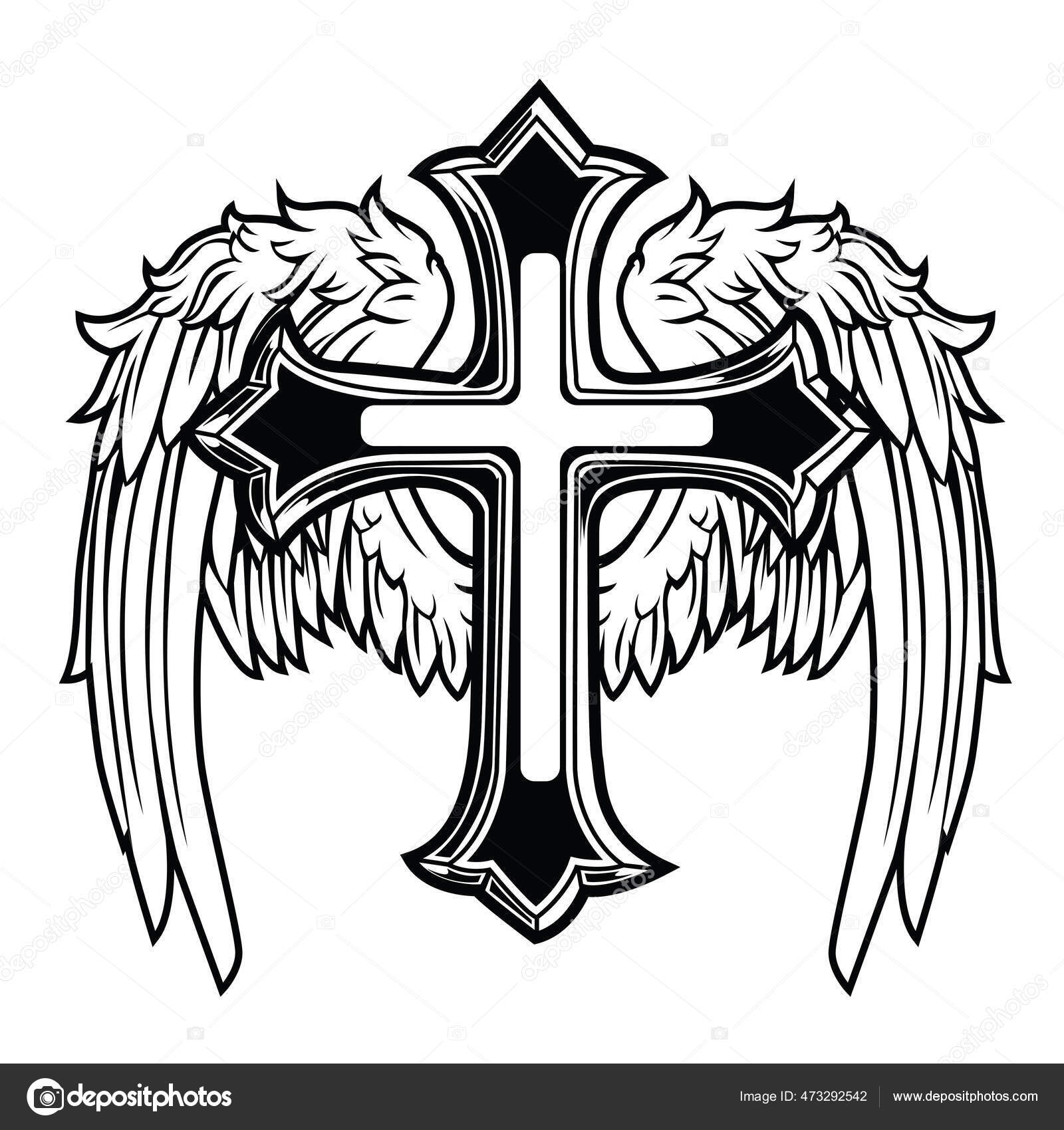 How To Draw A Cross With Angel Wings Easy