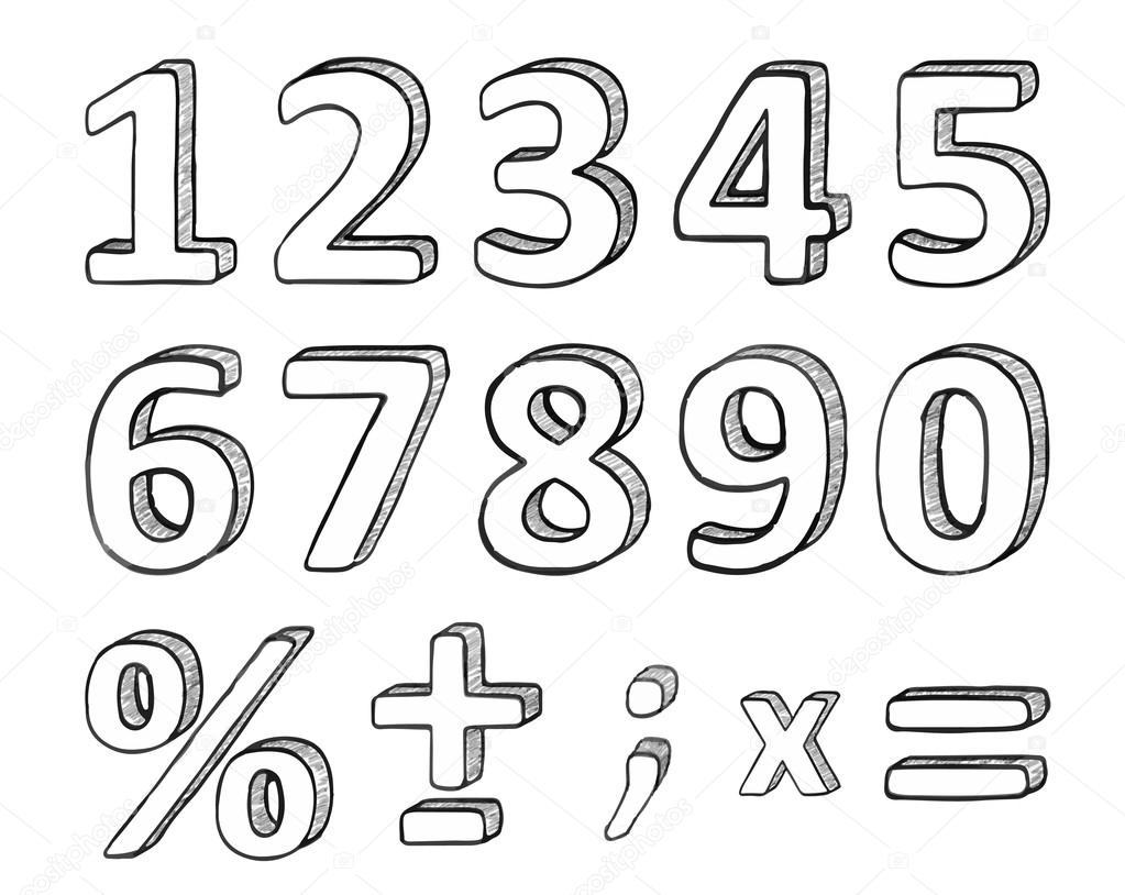 Números dibujados a mano ilustración vectorial — Vector de stock ...