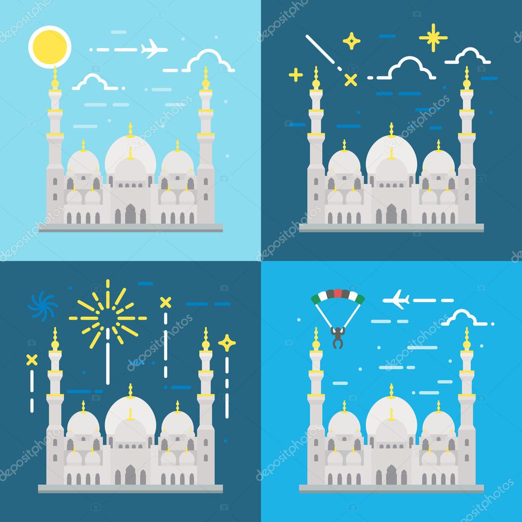 Flat design of Sheikh Zayed grand mosque Abu Dhabi — Stock Vector ...