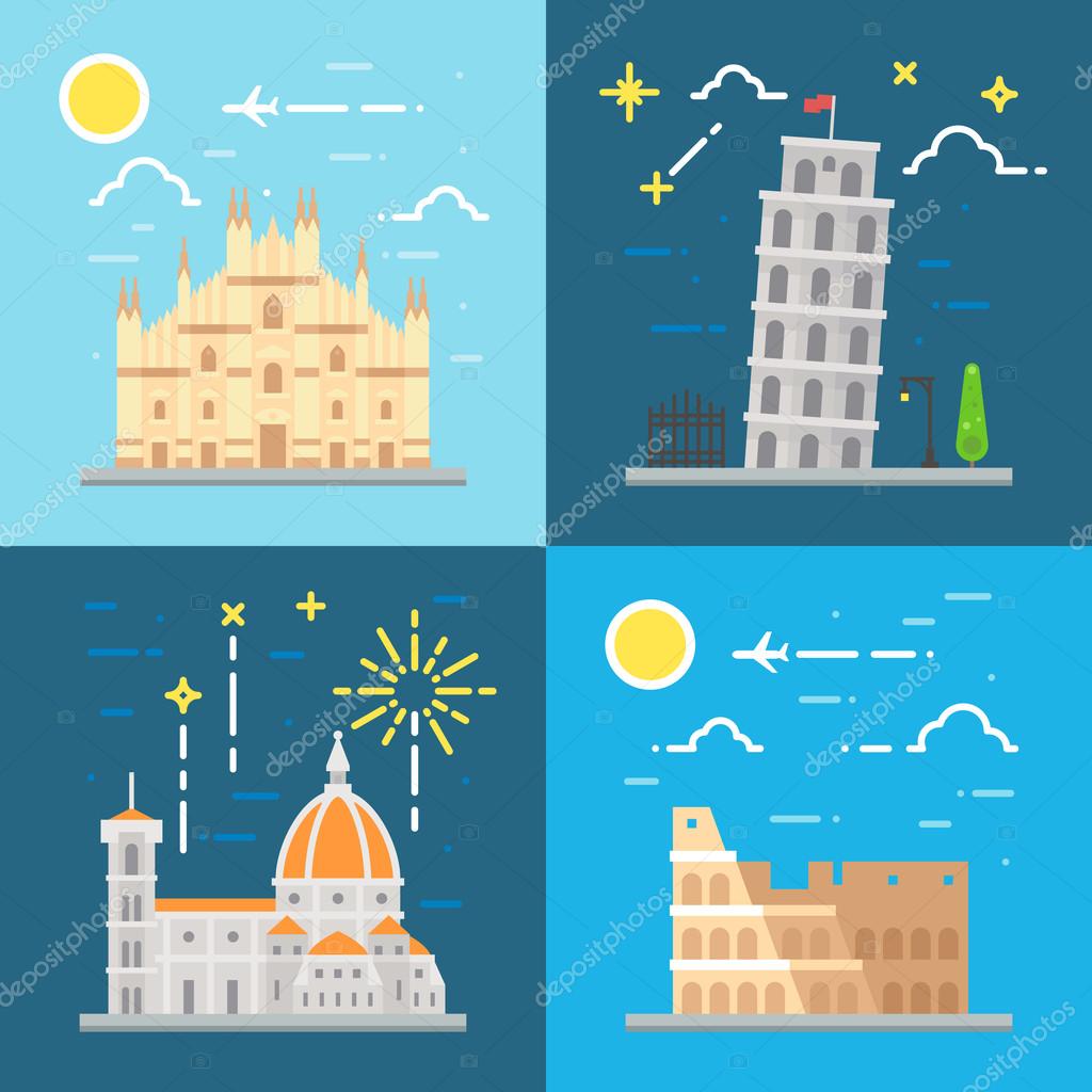 Flat design Italy landmarks set Stock Vector Image by ©narak0rn #80865100