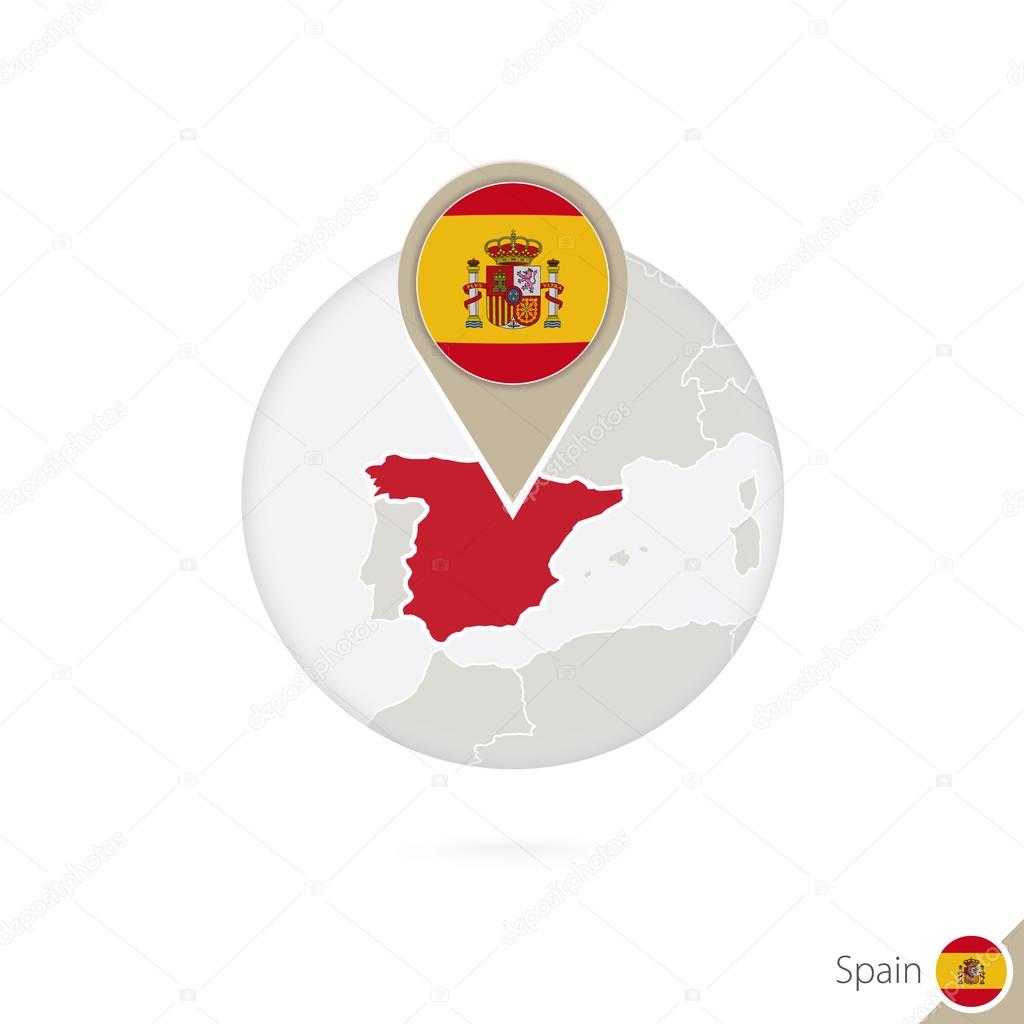 Spain map and flag in circle. Map of Spain, Spain flag pin. Stock ...