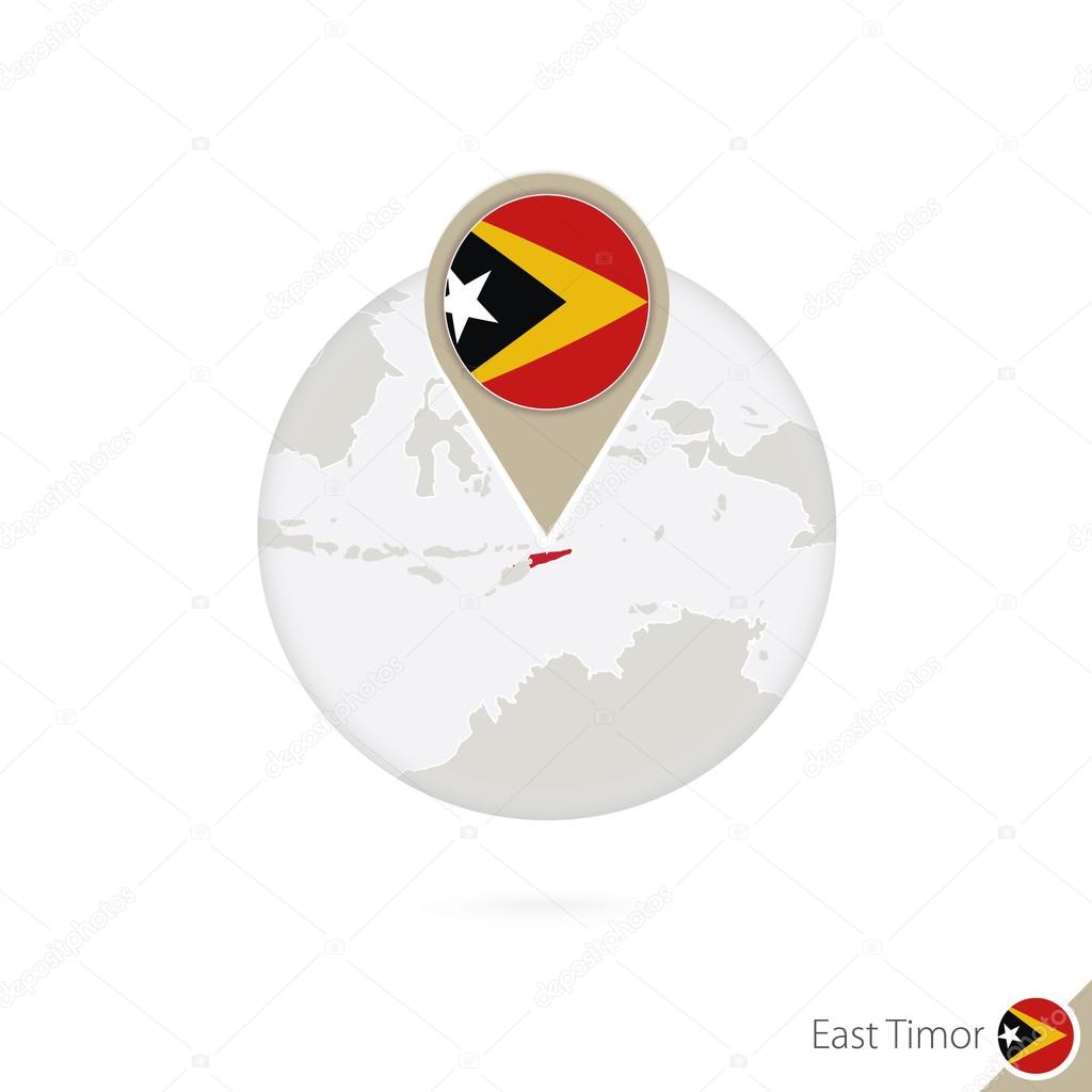 Timor Oriental mapa y bandera en círculo. El mapa de Timor Oriental. 2023