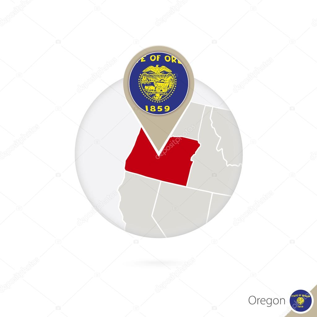 Oregon US State map and flag in circle. Map of Oregon. Stock Vector by ...