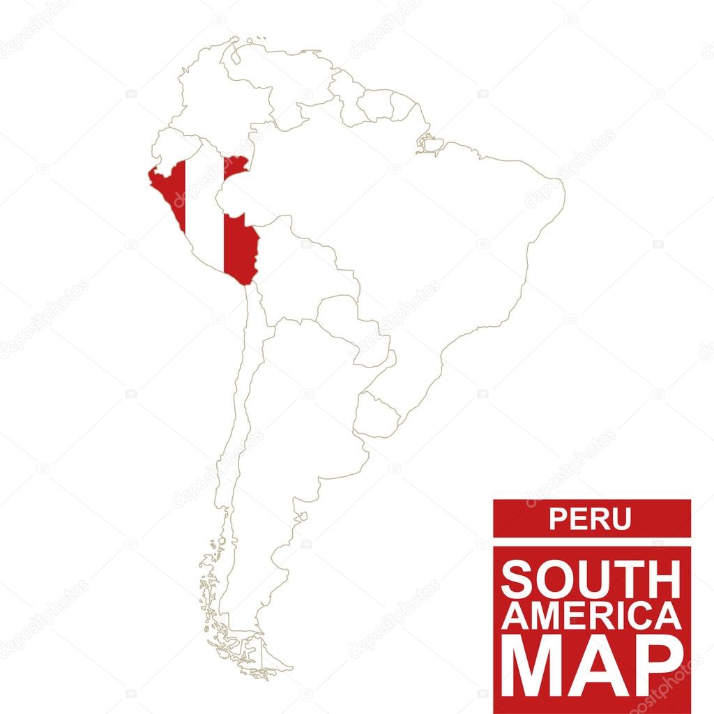 Mapa contorneado de Sudamérica con Perú resaltado. 2022