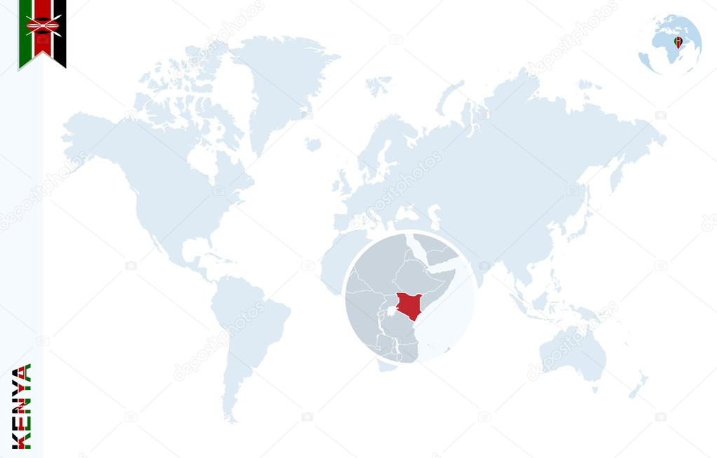 Blue world map with magnifying on Kenya. Stock Vector Image by ©boldg ...