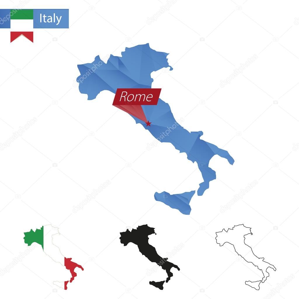 Italien blå Low Poly kort med hovedstad Rom . Stock-vektor af ©boldg ...