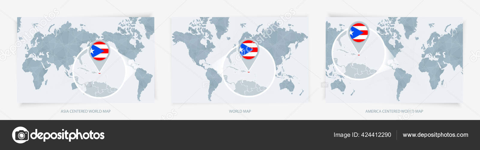 Tres Versiones Del Mapa Mundial Con Mapa Ampliado Puerto Rico Vector de ...