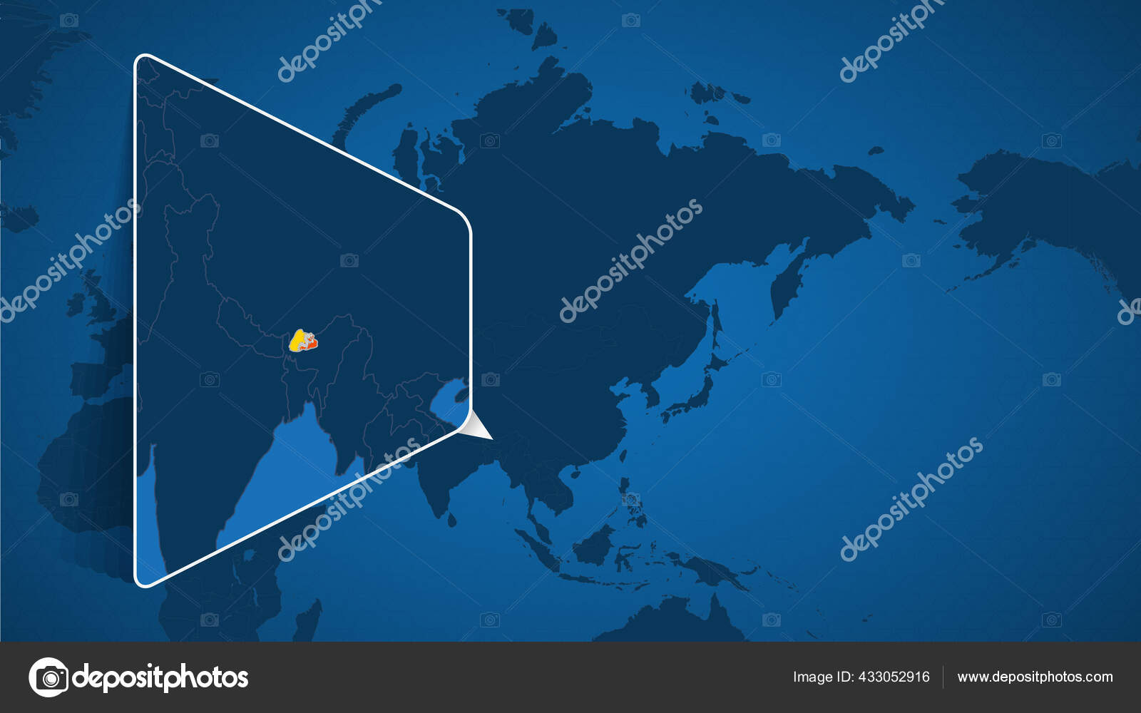 Ubicación Bután Mapa Mundial Con Mapa Ampliado Bután Con Bandera Vector ...