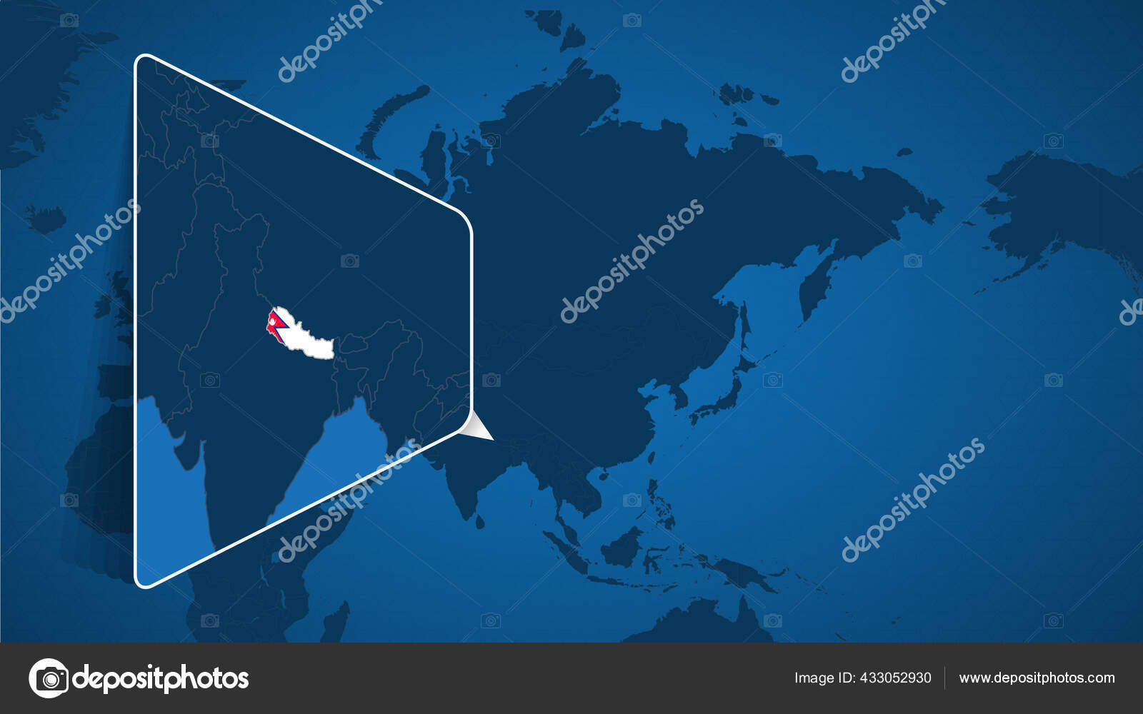 Ubicación Nepal Mapa Mundial Con Mapa Ampliado Nepal Con Bandera Vector ...