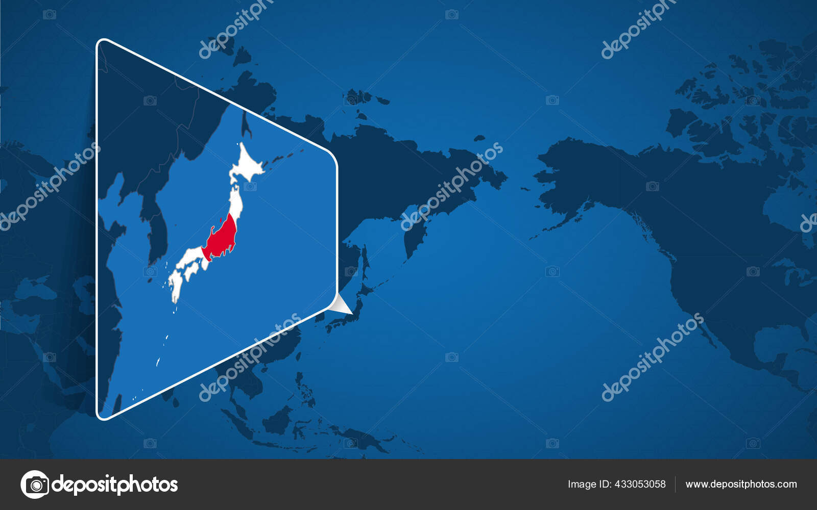 Ubicación Japón Mapa Mundial Con Mapa Ampliado Japón Con Bandera Vector ...