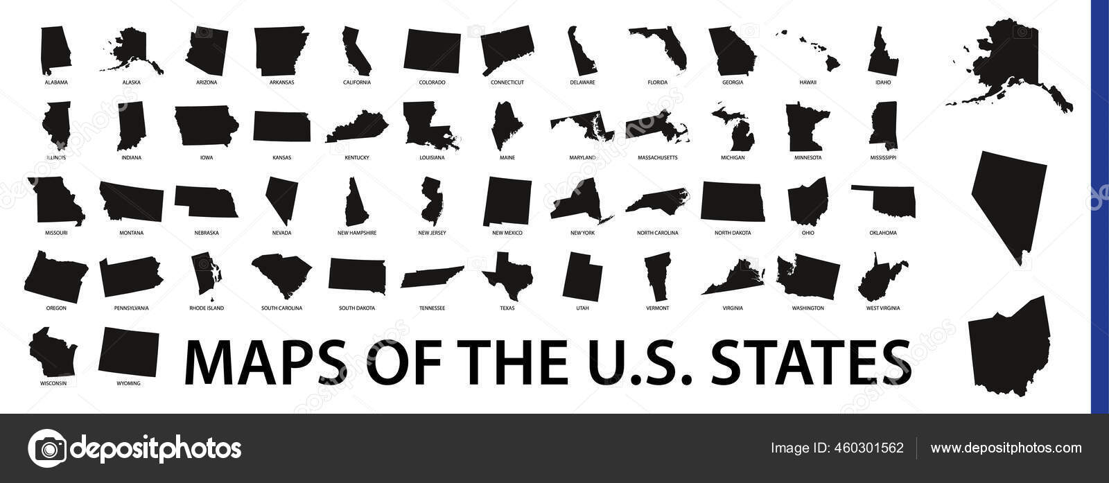 Collection Outline Shape States Map Black Vector Flat Design Stock ...