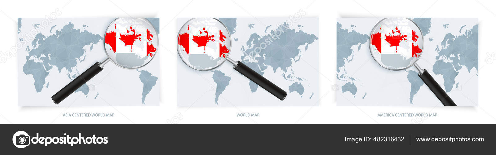 Blue Abstract World Maps Magnifying Glass Map Canada National Flag Stock Vector by ©boldg 482316432