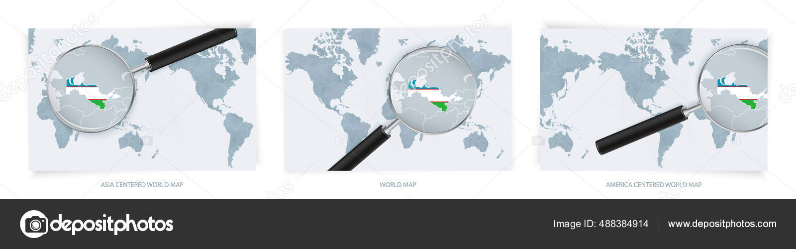 Blue Abstract World Maps Magnifying Glass Map Uzbekistan National Flag Stock Vector Image by ...
