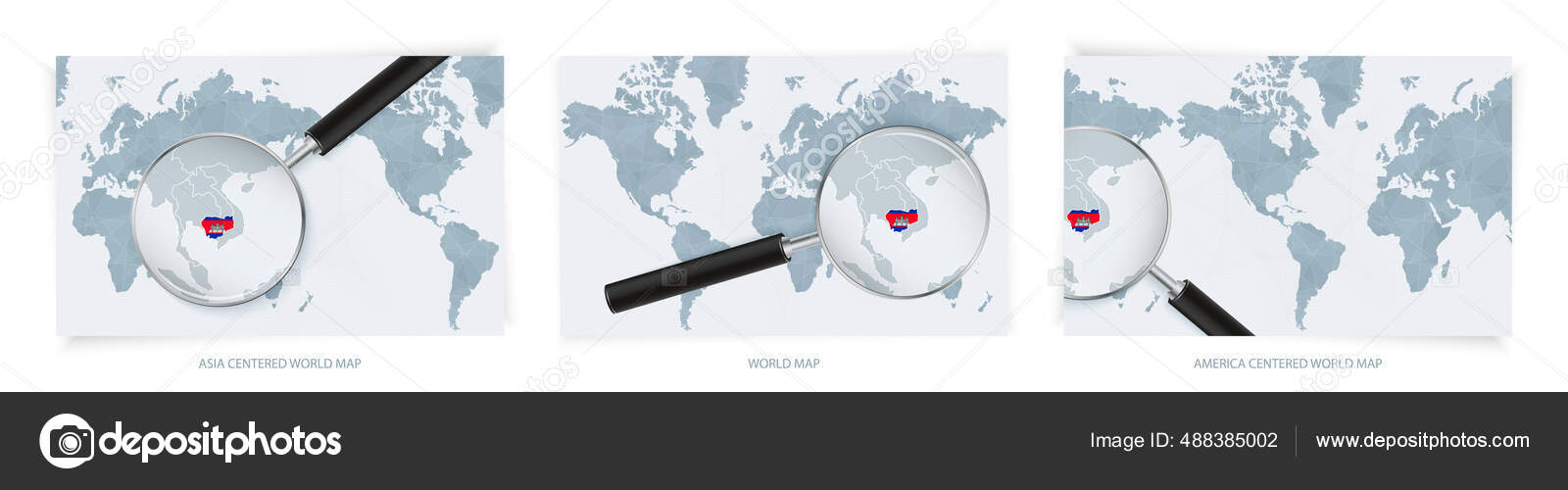 Blue Abstract World Maps Magnifying Glass Map Cambodia National Flag Stock Vector by ©boldg ...