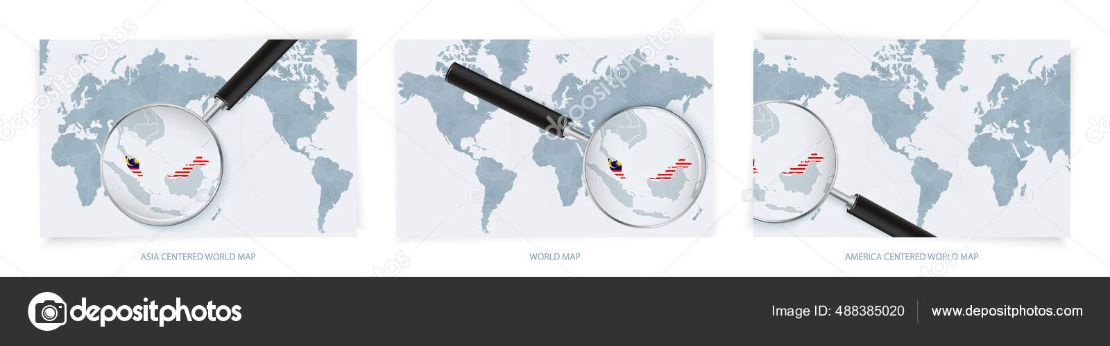 Blue Abstract World Maps Magnifying Glass Map Malaysia National Flag Stock Vector Image by ...