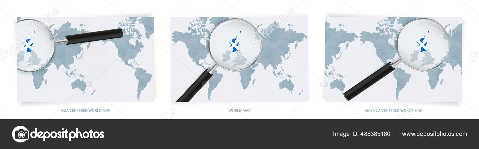 Blue Abstract World Maps Magnifying Glass Map Scotland National Flag Stock Vector by ©boldg ...