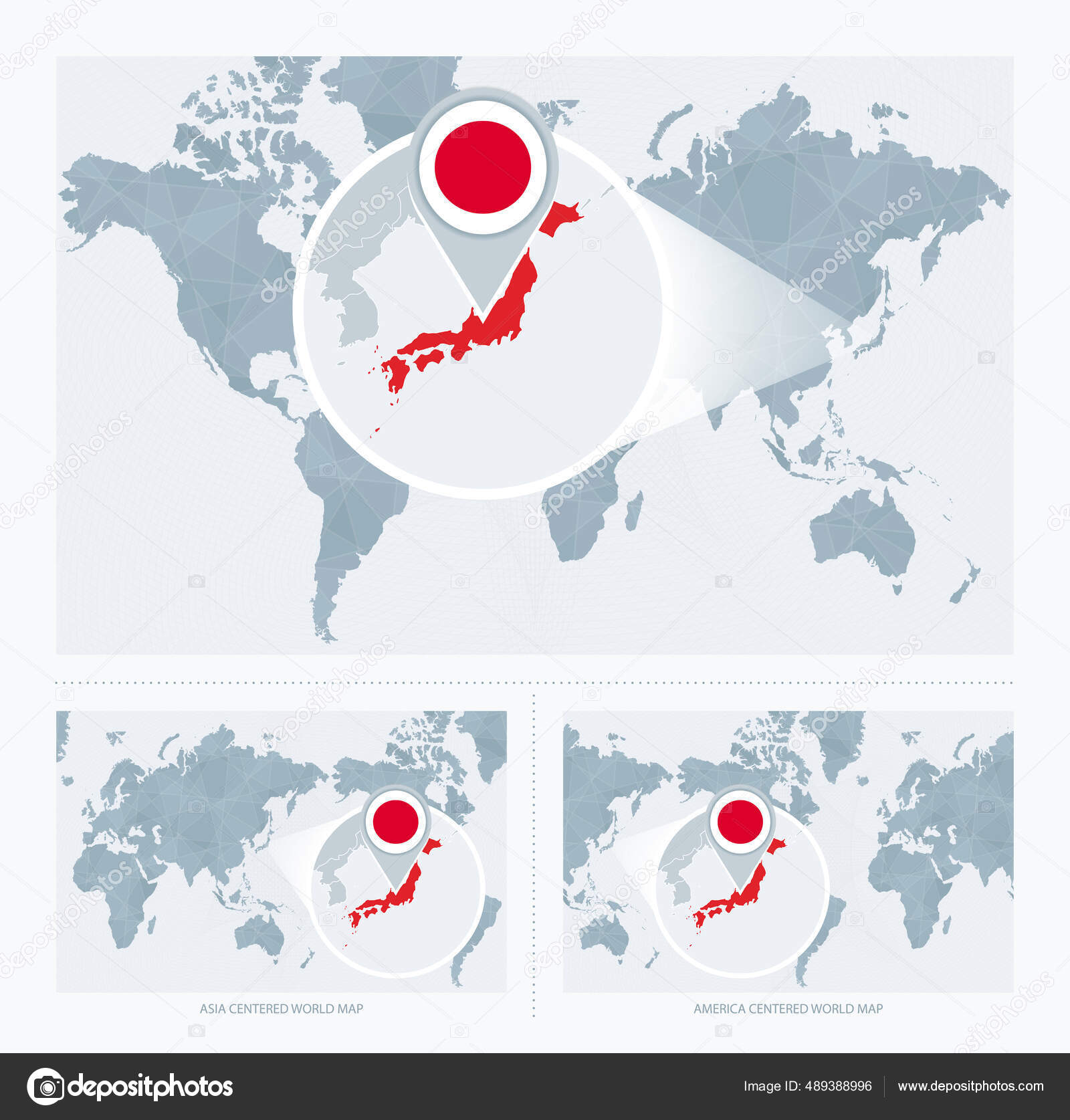 Förstorat Japan Över Kartan Över Världen Versioner Världskartan Med ...