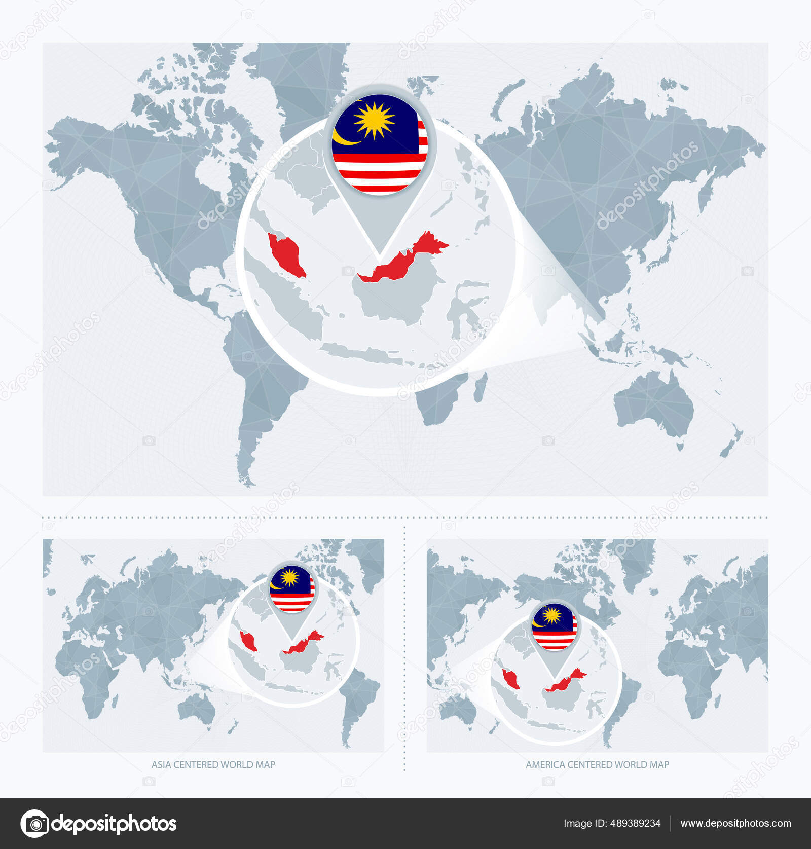 Zvětšení Malajsie Nad Mapou Světa Verze Mapy Světa Vlajkou Mapou Stock ...