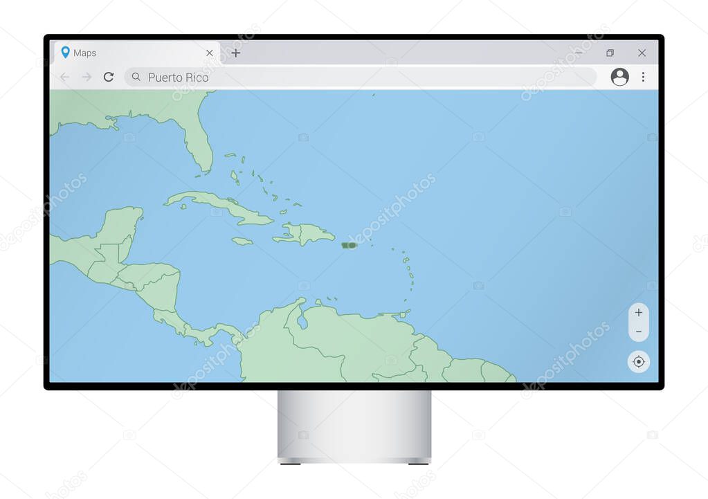 Monitor de computadora con mapa de Puerto Rico en el navegador, busque ...