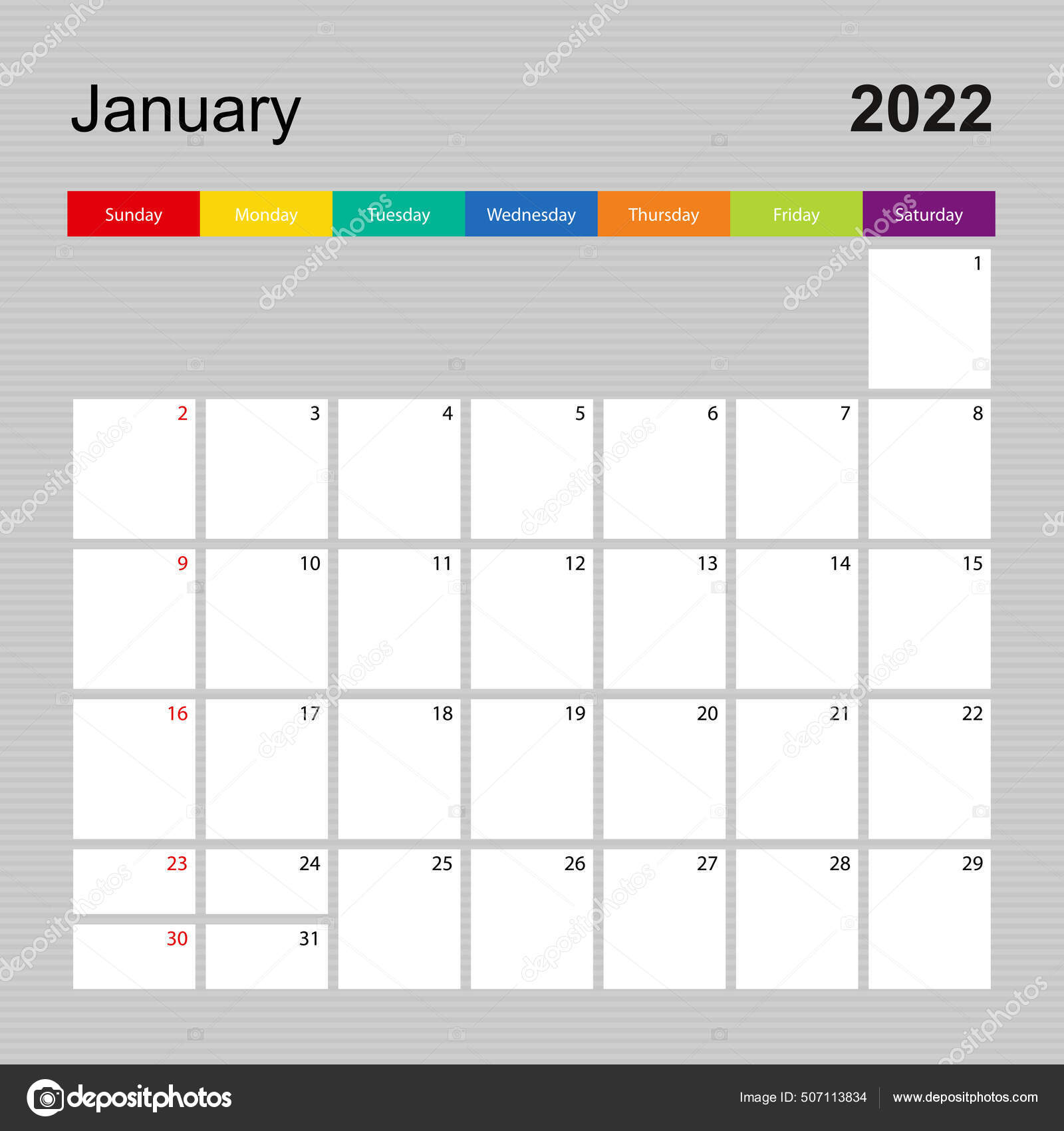Colorful January 2022 Calendar