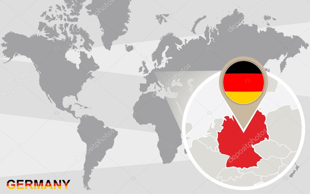 Mapa del mundo con Alemania magnificada vector, gráfico vectorial ...