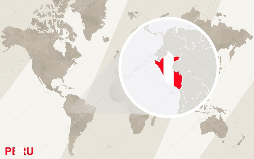 Zoom en Perú Mapa y Bandera. Mapa del mundo . Vector de stock por ...