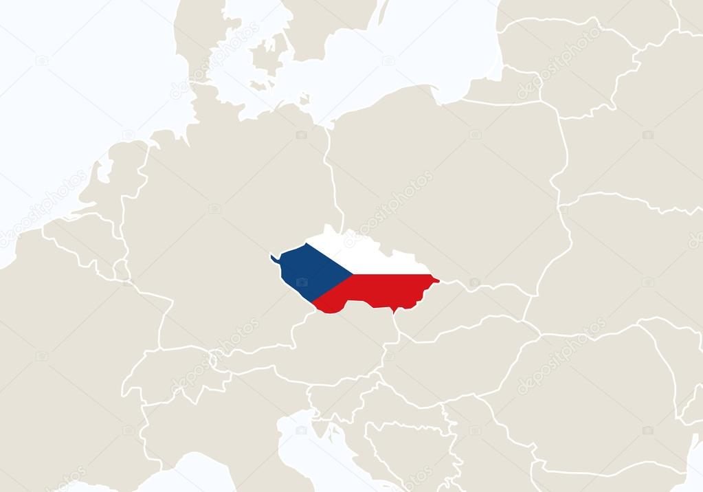 Evropa s zvýrazněné Česká republika mapa — Stock Vektor © boldg #99167904
