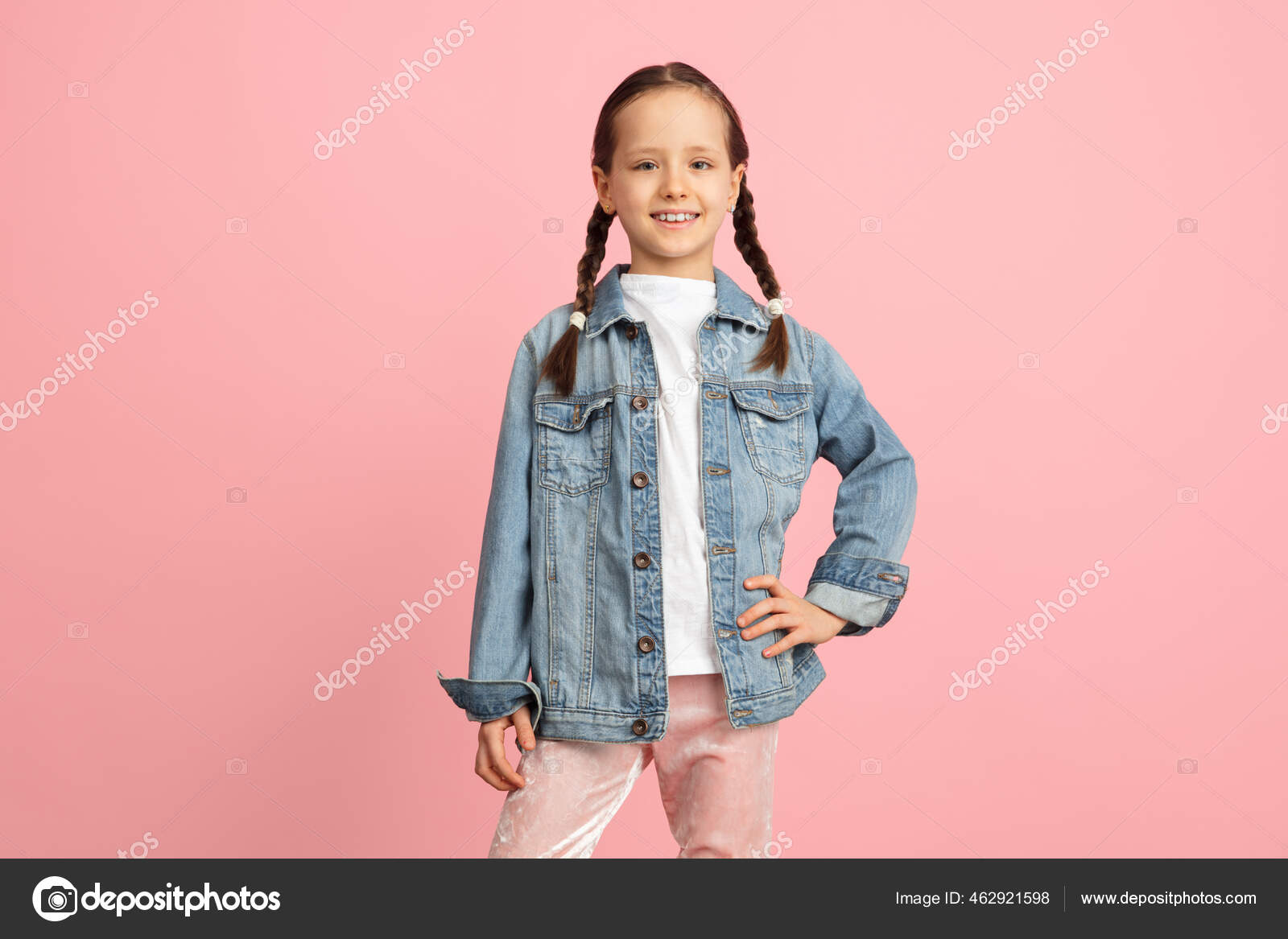 Happy kid, girl isolated on pink studio background. Looks happy ...