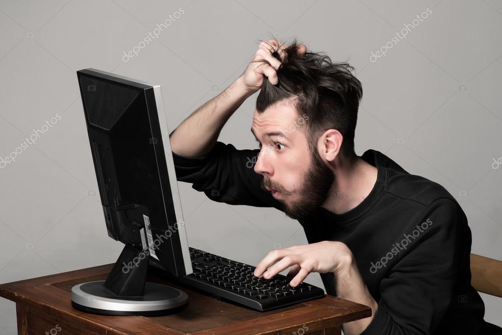 Funny and crazy man using a computer Stock Photo by ©vova130555@gmail ...