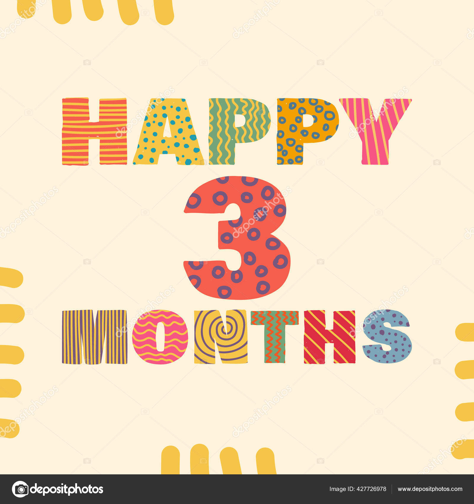 Happy 3 month. Congratulatory lettering childrens style, cartoon ...