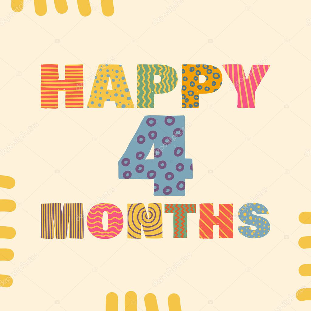 Feliz 4 meses. Letras de felicitación estilo de los niños, dibujos ...