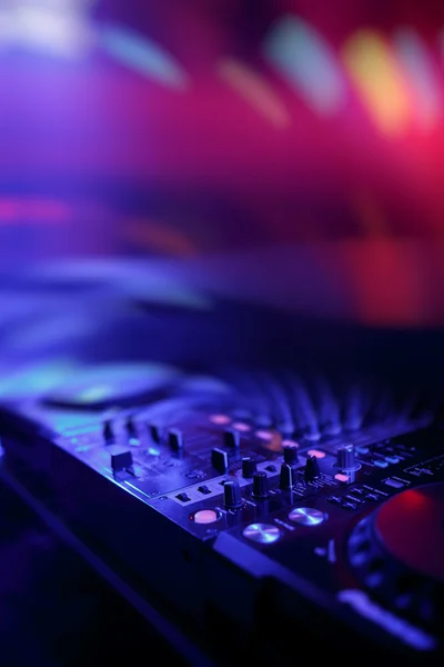 DJ mixer with light colored spotlights discos — Stock Photo © lyashik ...