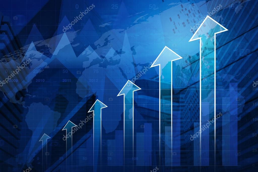 Arrow head with financial graph and map on city background, Succ Stock ...