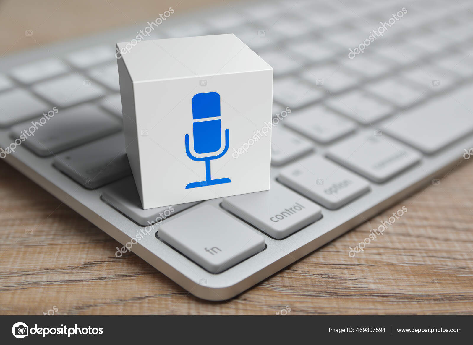 Microphone Flat Icon White Block Cube Modern Computer Keyboard Wooden ...