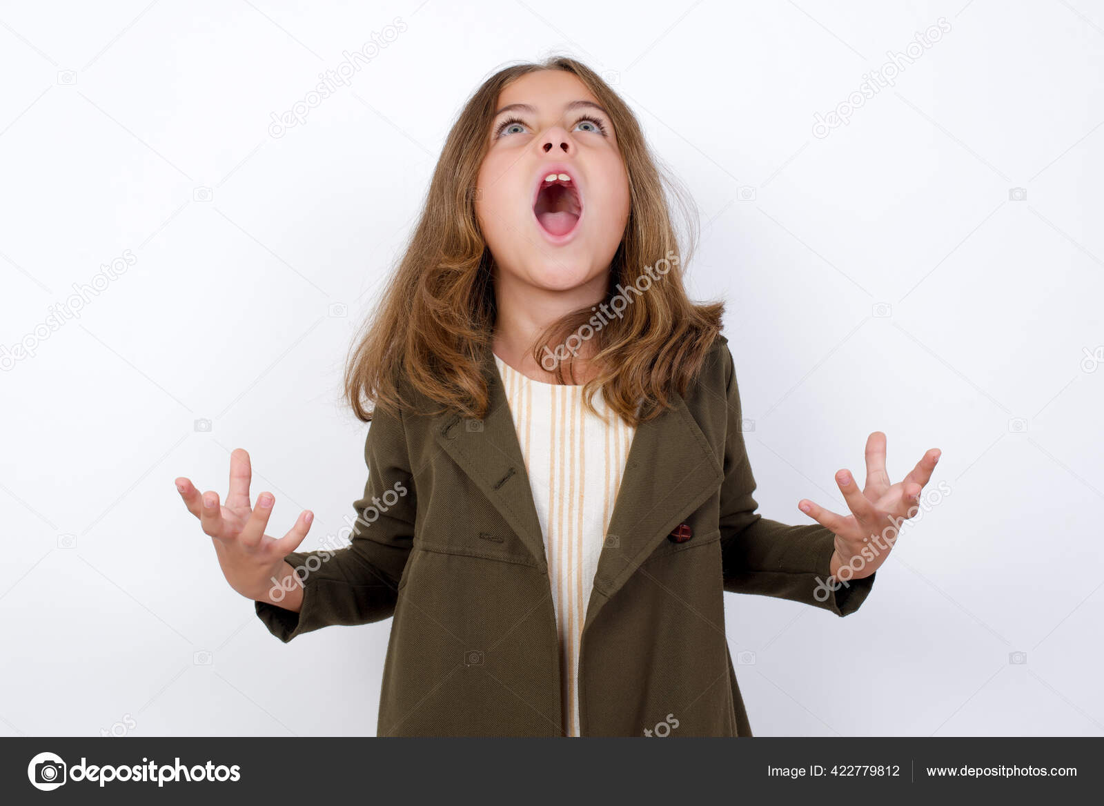 Young Beautiful Caucasian Little Girl Shouting White Background — Stock ...