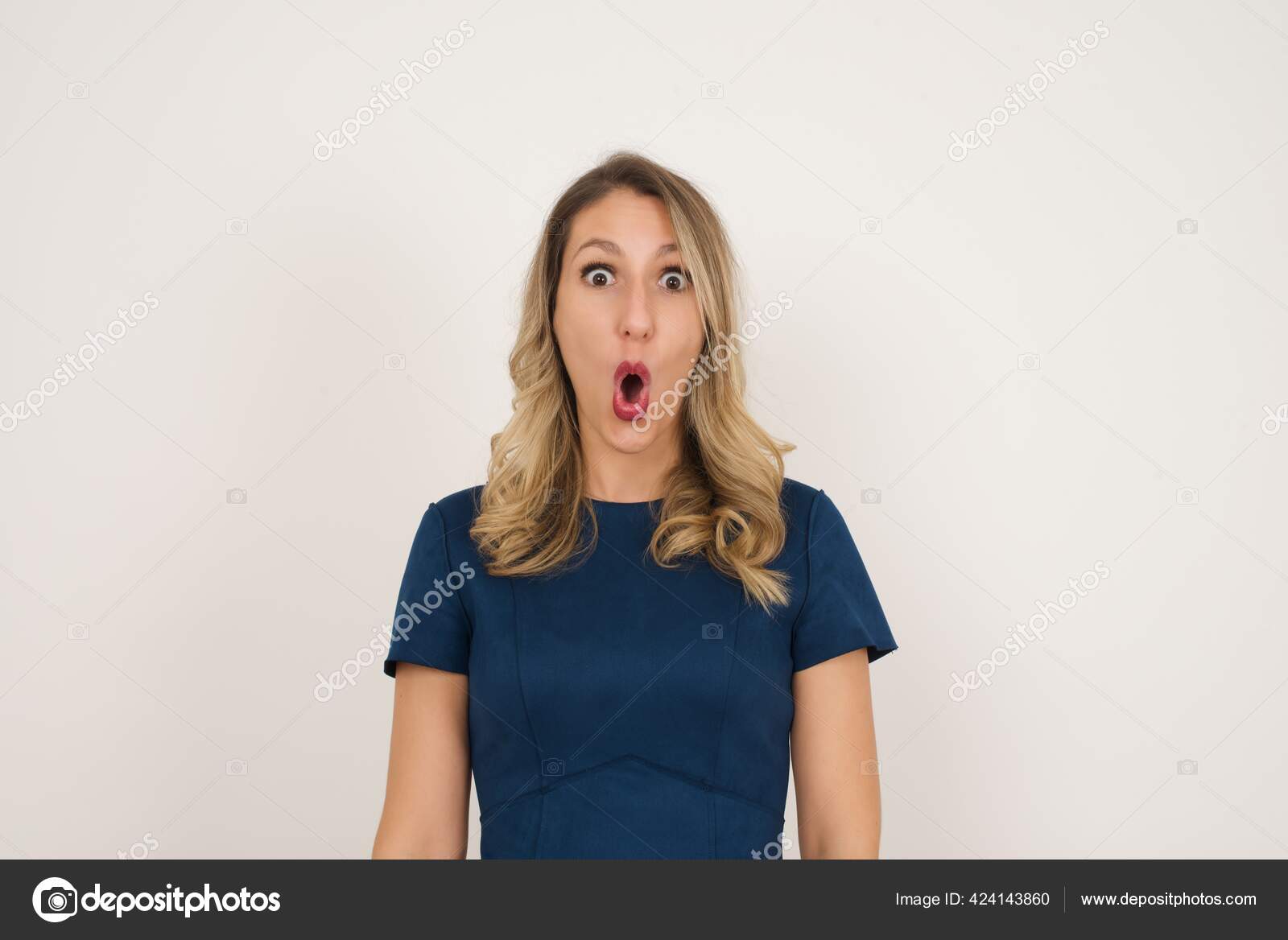 Beautiful Caucasian Woman Open Mouth Standing White Background ...