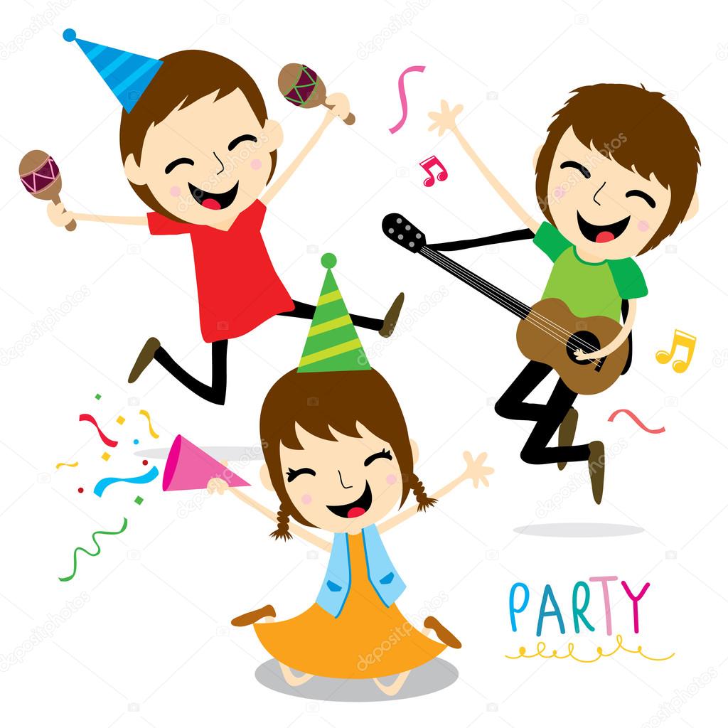 Boy and Girl Enjoy Party Cute Cartoon Vector — Stock Vector ...