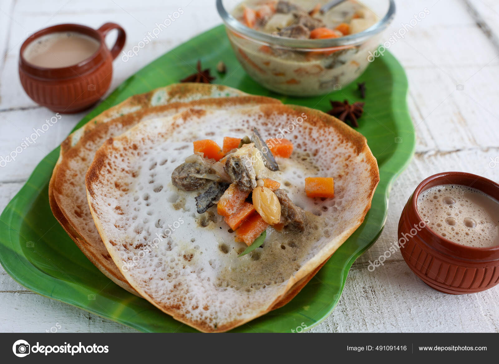 Appam Mutton Stew Non Vegetarian Sadhya Indian Food Onam Sadya — Stock ...