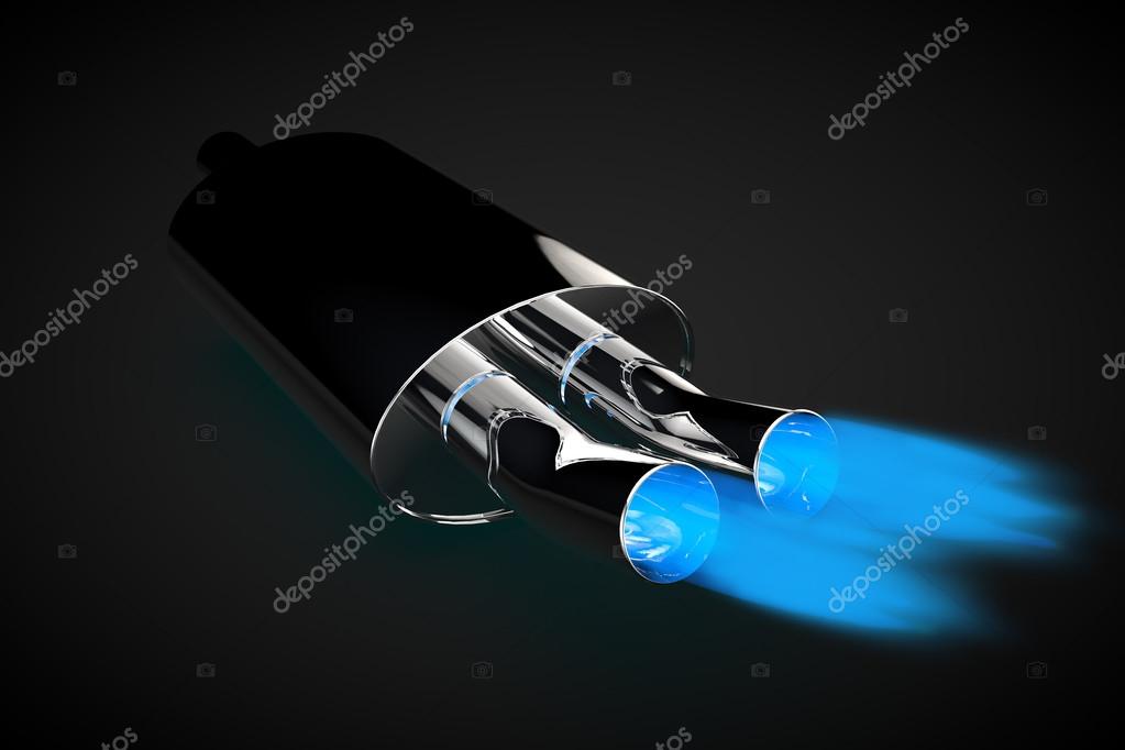 Exhaust Pipe blue flame gas gasoline car tuning Stock Photo by ...