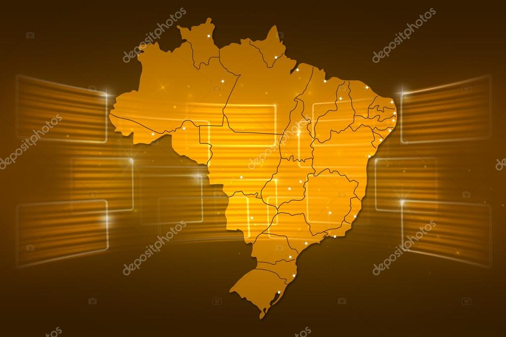 Brazil Map World map News Communication yellow gold — Stock Photo ...