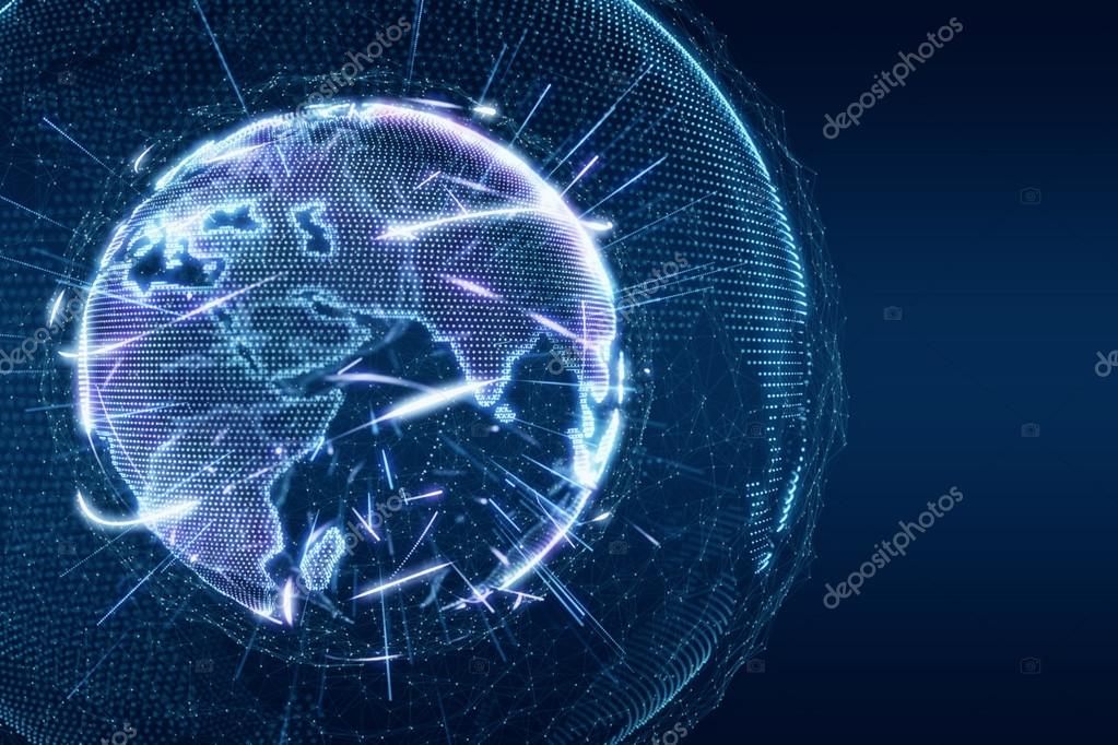 World News Earth Globe glow shine lines transparent blue — Stock Photo ...
