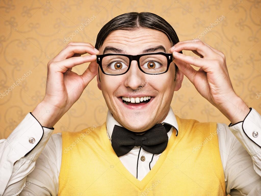 Portrait of fat male nerd — Stock Photo © nesharm #61112081